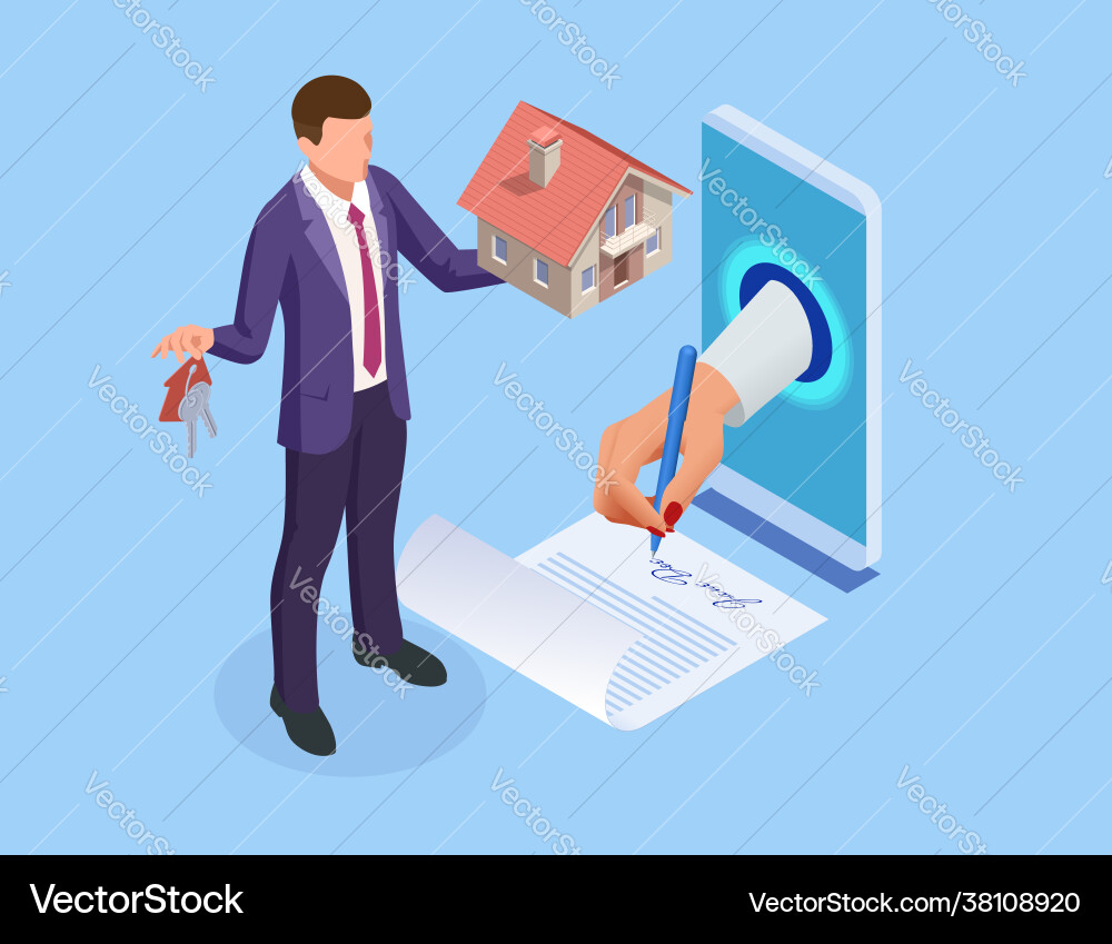 Isometric signed real estate purchase or lease Vector Image