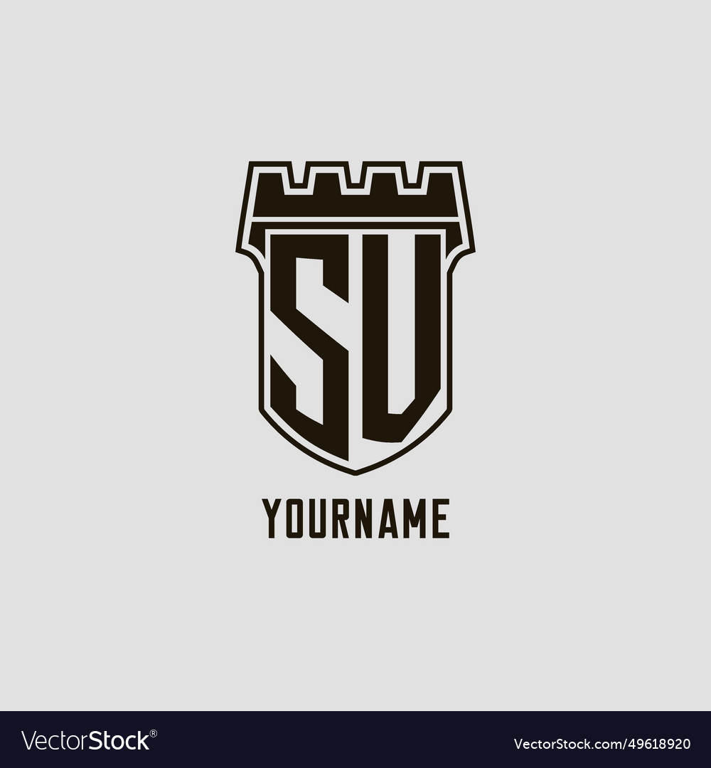 Monogram sv with shield fortress logo design style