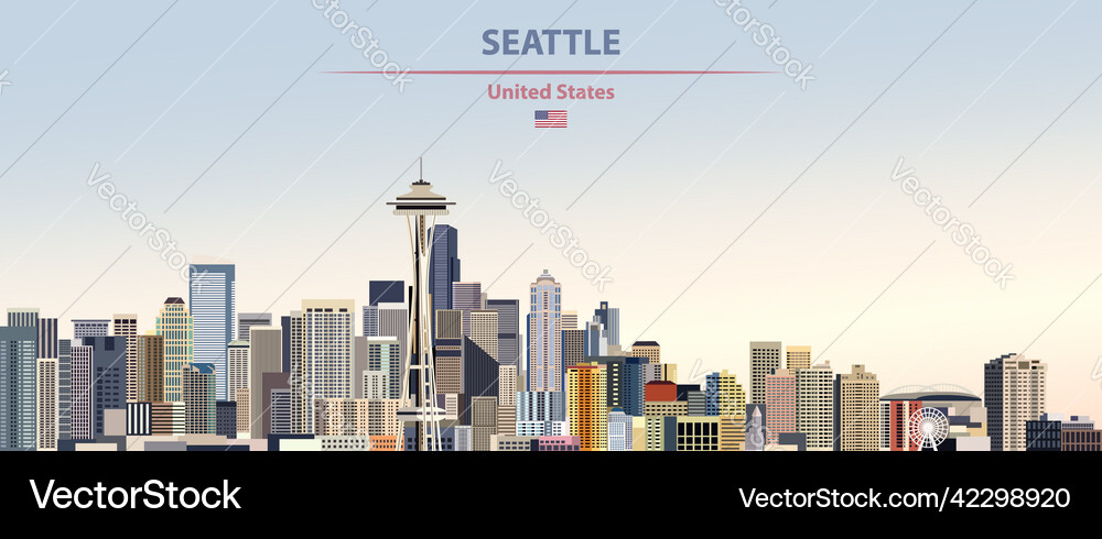 Seattle city skyline on colorful gradient Vector Image