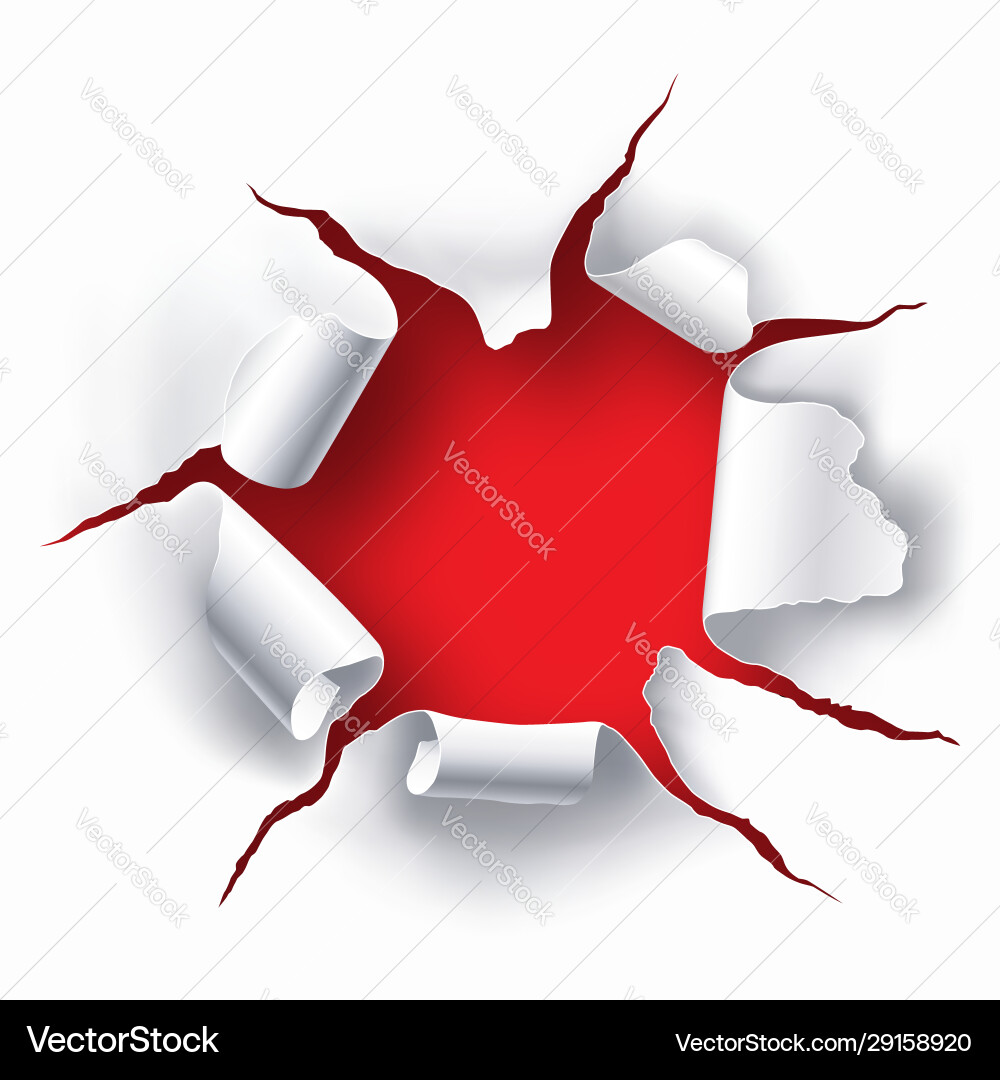 Torn hole with ripped edges in sheet paper Vector Image