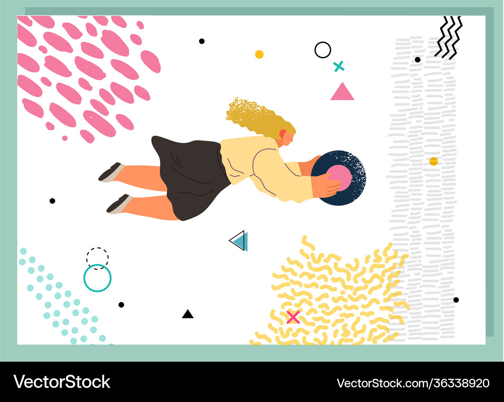 Woman flying in abstract imaginary space Vector Image
