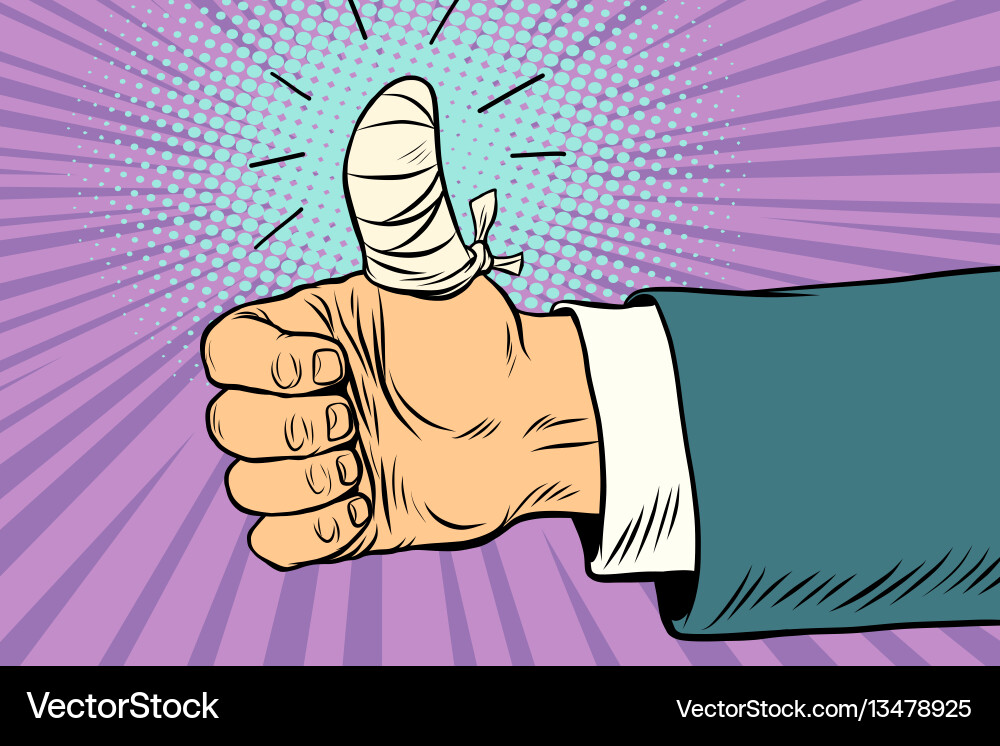 Bandaged finger up like approval gesture Vector Image