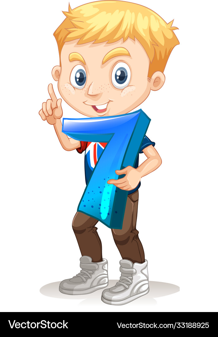 Blonde Boy Holding Number Seven Royalty Free Vector Image