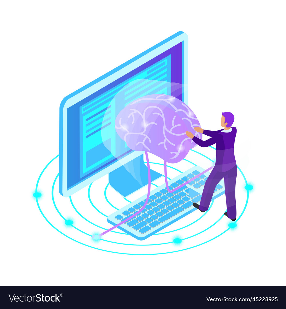 Computer brain transfer composition Royalty Free Vector