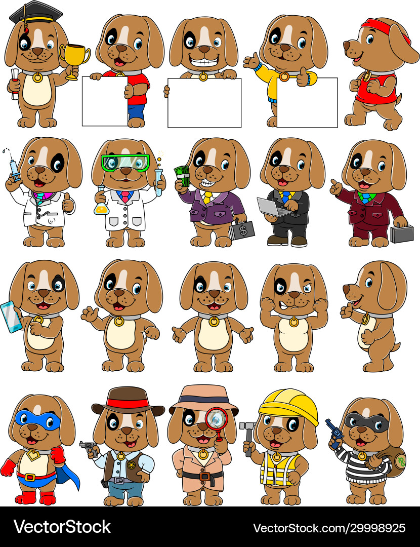 Cute dog cartoon mascot pack Royalty Free Vector Image