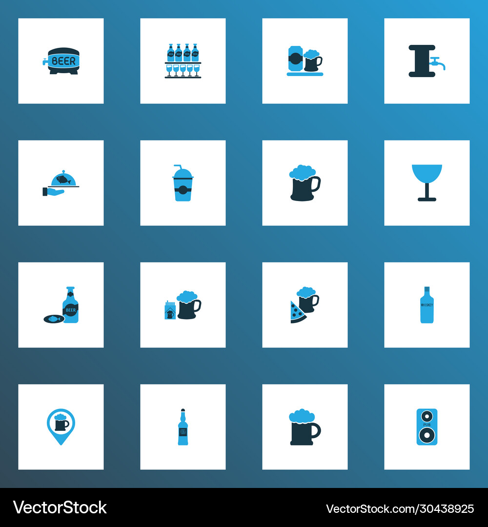 Drink icons colored set with beer tower stand Vector Image