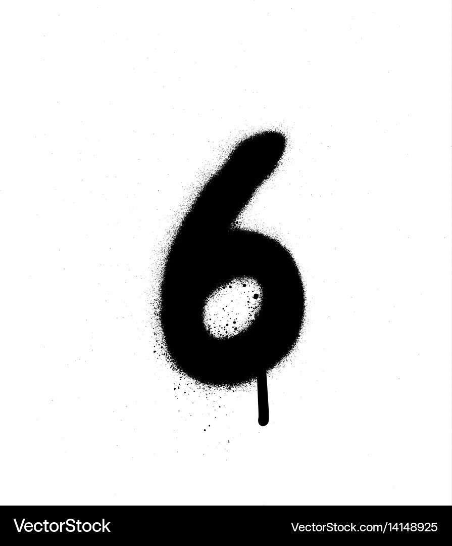 Graffiti sprayed number 6 six in black on white Vector Image