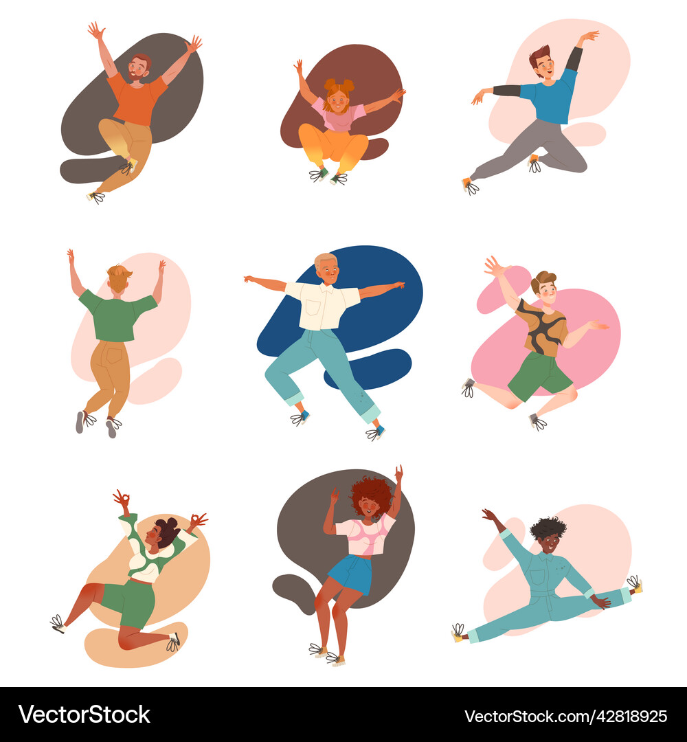 Happy people character jumping with joy feeling Vector Image