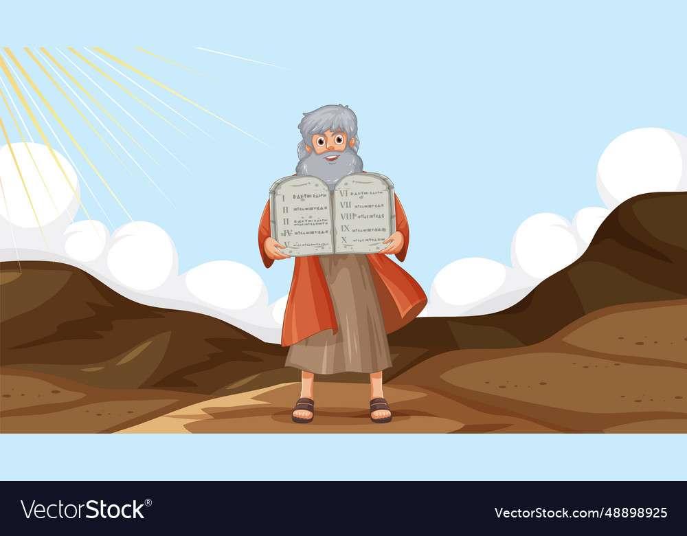 Moses cartoon character holding ten commandments Vector Image Moses cartoon character holding ten commandments Vector Image