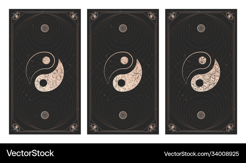Set three yin yang signs on dark backgrounds Vector Image