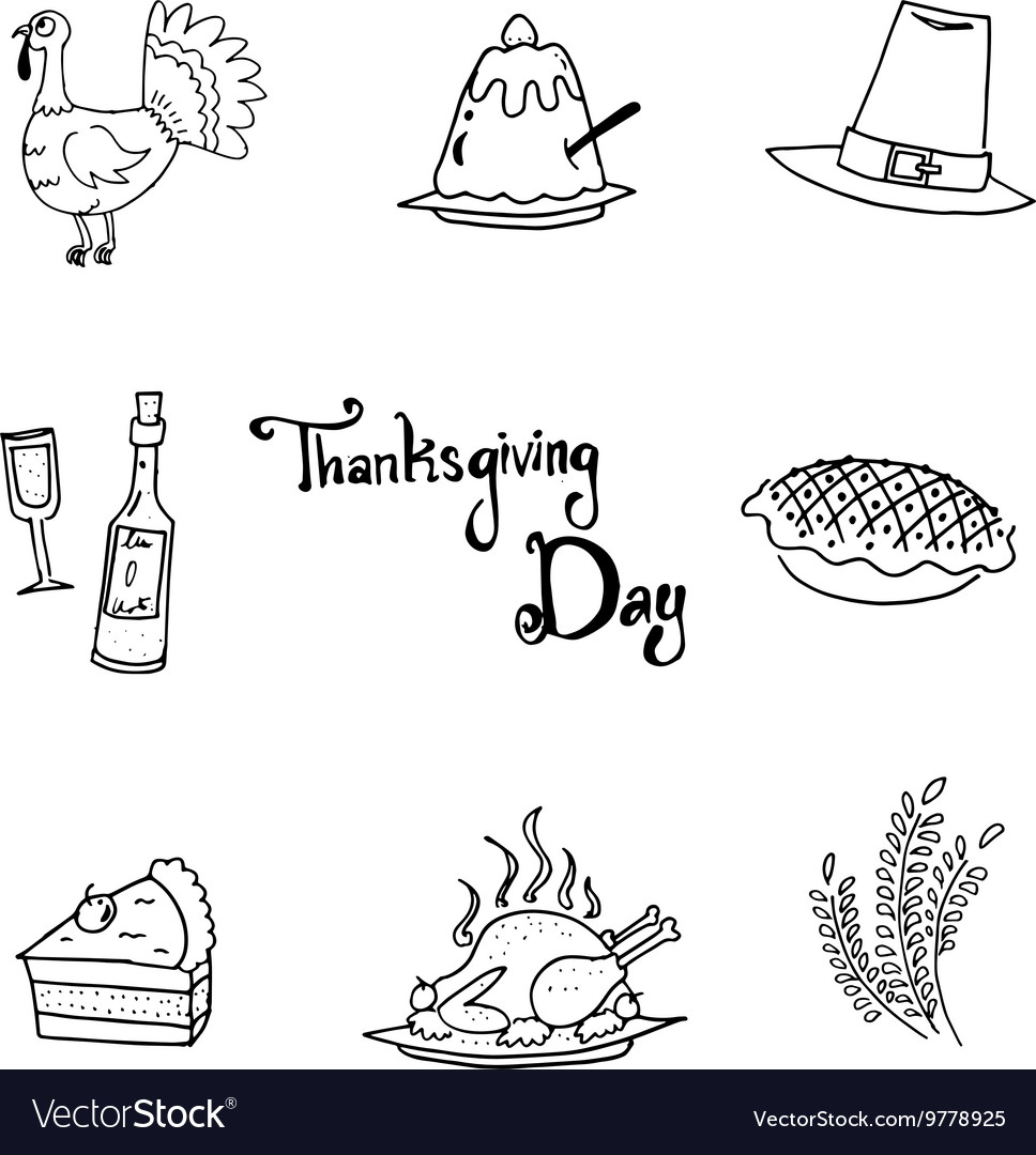 Thanksgiving flat doodle art Royalty Free Vector Image