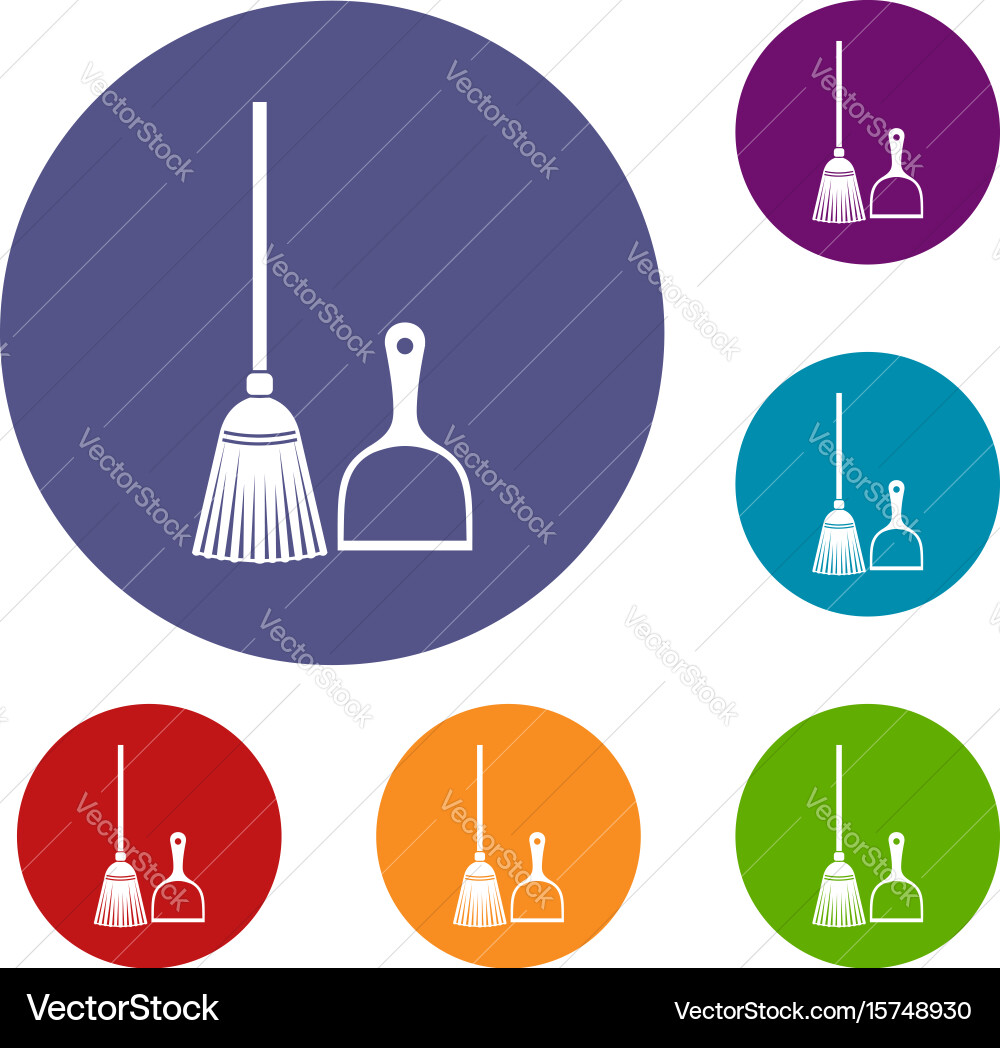 Broom and dustpan icons set Royalty Free Vector Image
