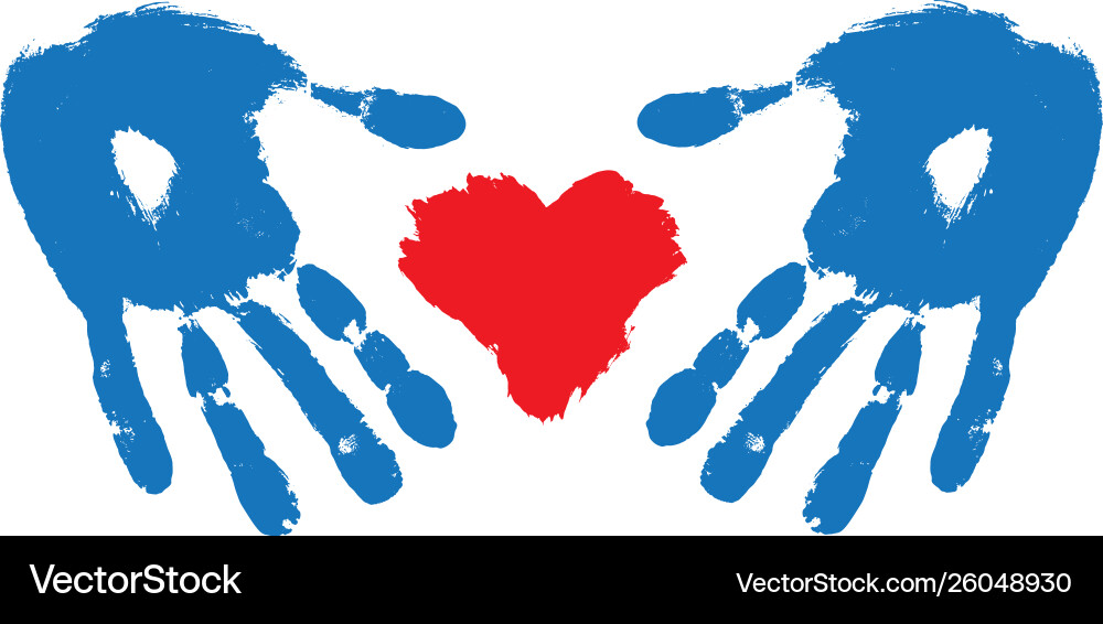 Brushstroke painted red heart and hands Royalty Free Vector