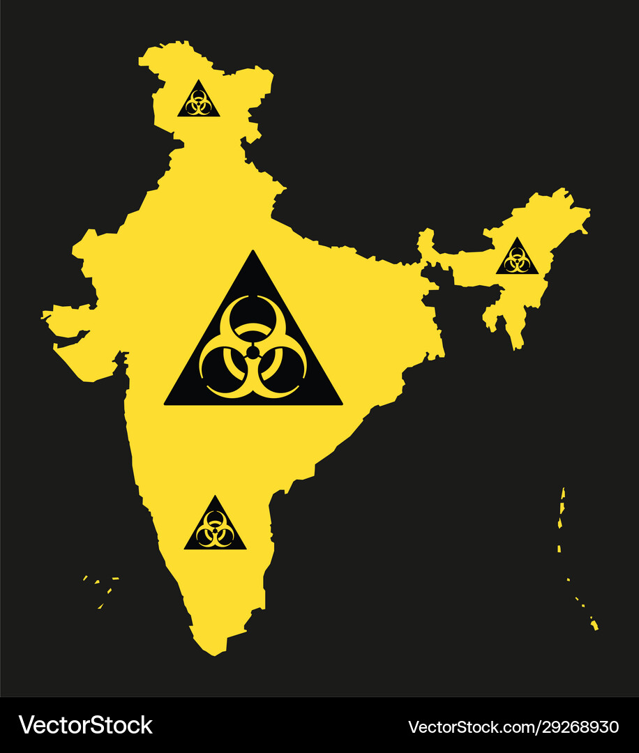 India map with biohazard virus sign in black Vector Image