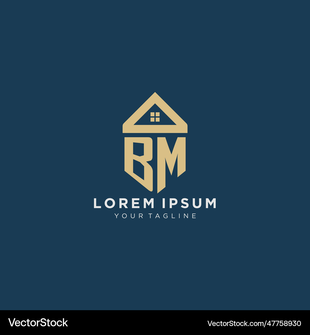 Initial letter bm with simple house roof creative Vector Image