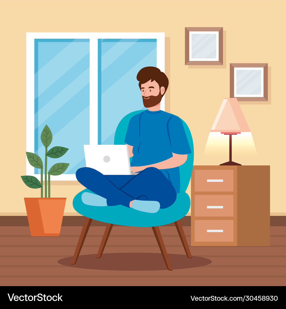 Man working in telecommuting sitting in chair Vector Image
