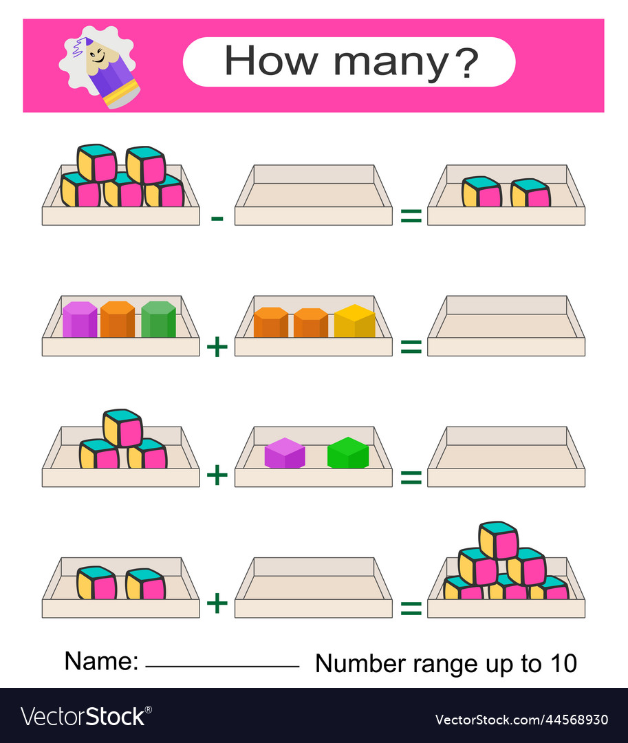 Math game for kids preschool worksheet activity Vector Image