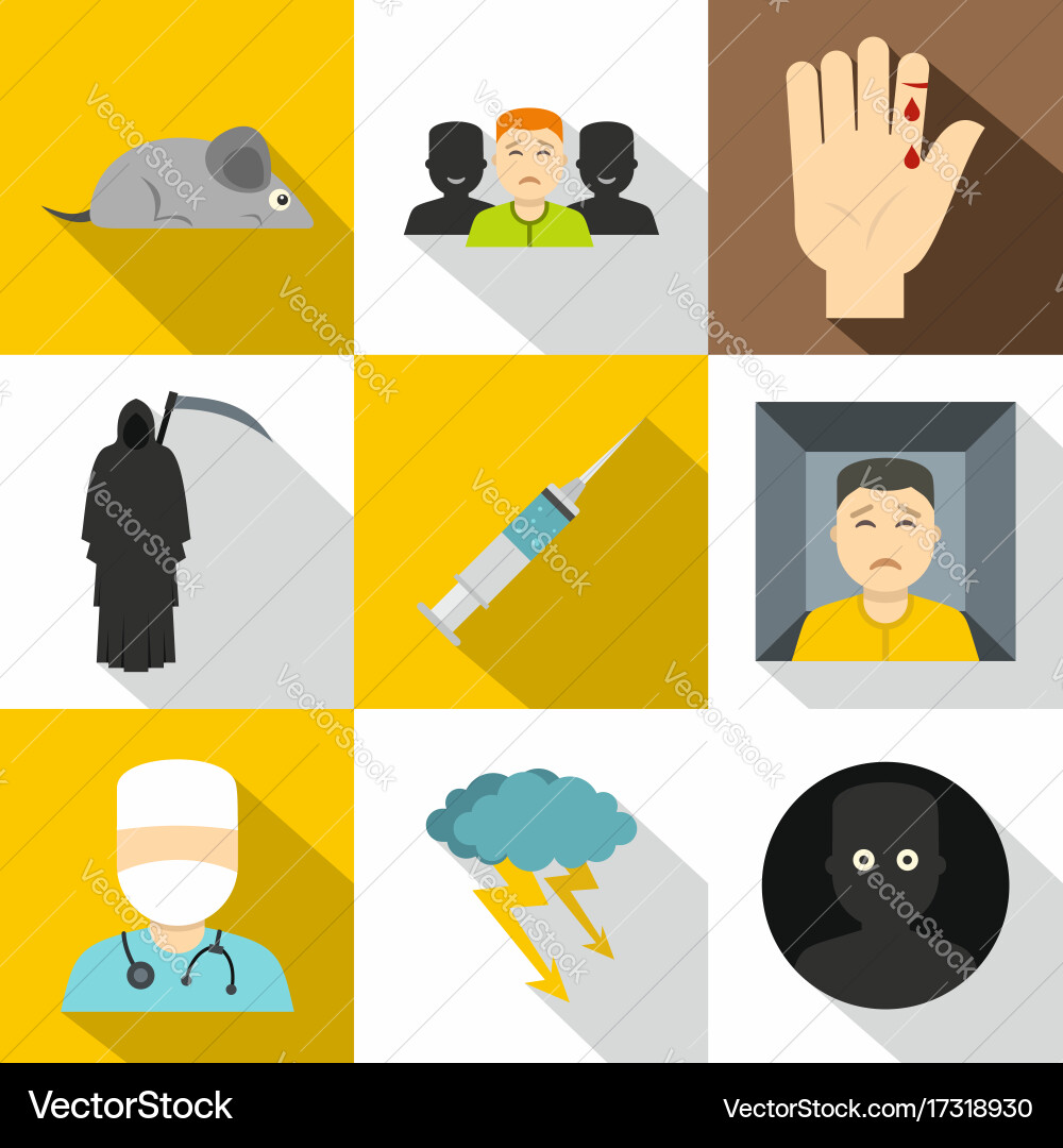 Phobia symbols icon set flat style Royalty Free Vector Image