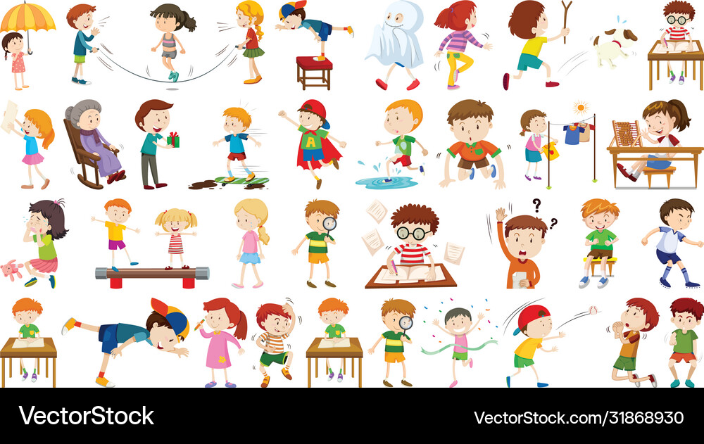 Set cute kids cartoon character Royalty Free Vector Image