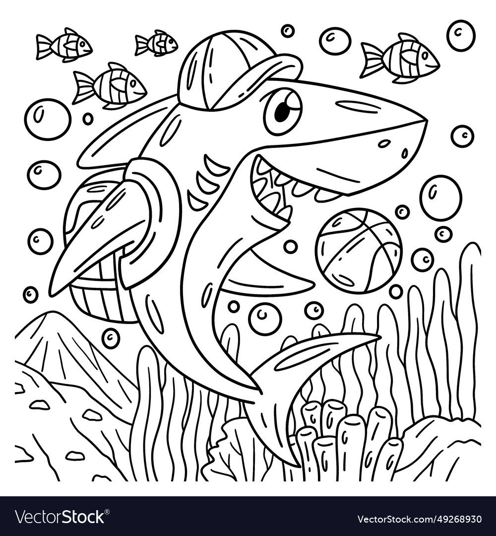 Shark wearing a school bag coloring page for kids Vector Image