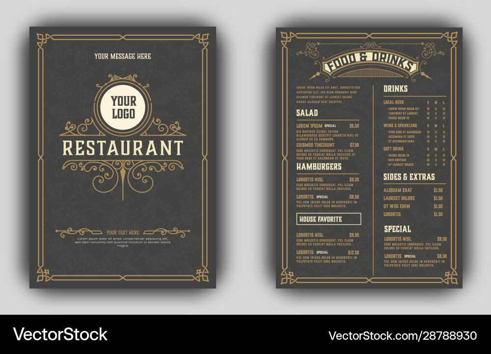 Vintage menu with classic and premium ornaments Vector Image