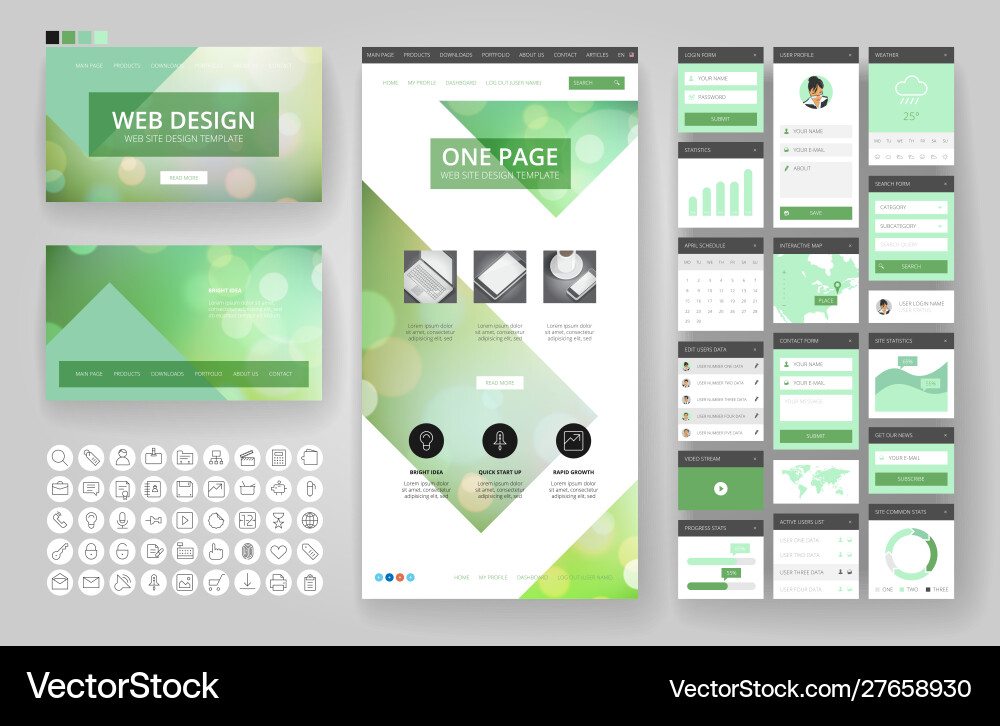 Website design template and interface elements Vector Image