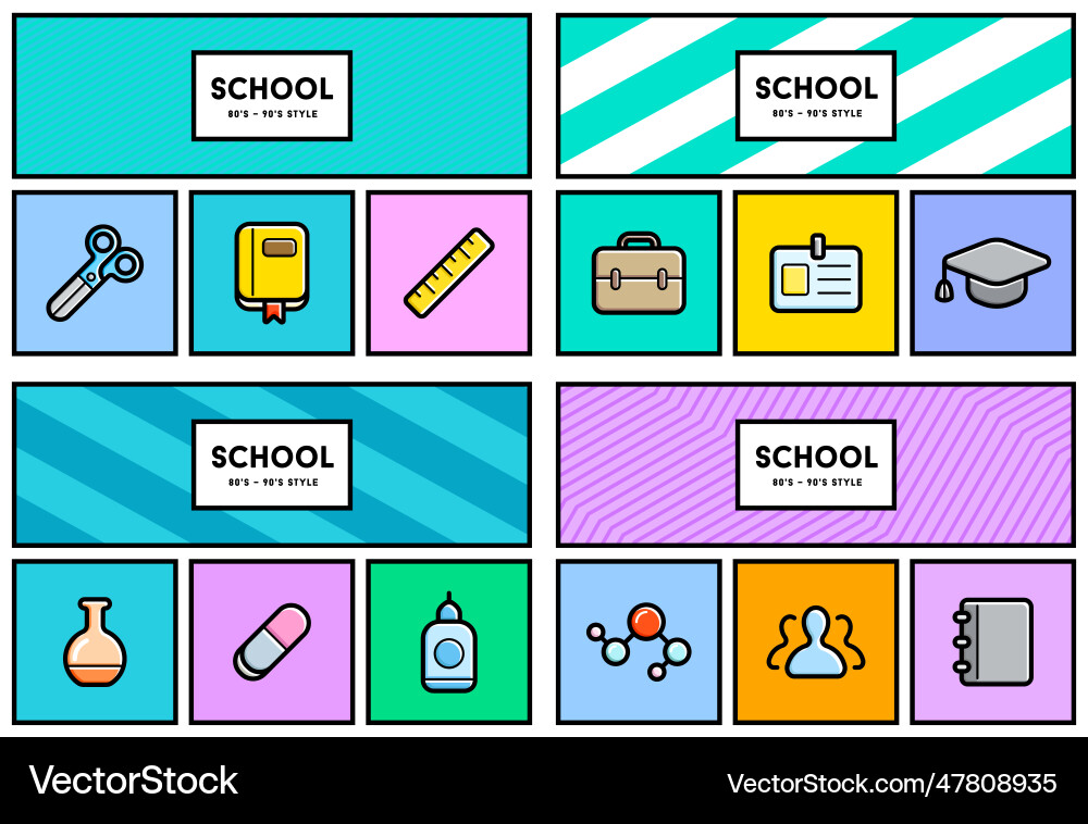 80s or 90s stylish school education icon set Vector Image