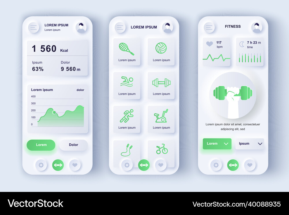 Fitness workout concept neumorphic templates set Vector Image
