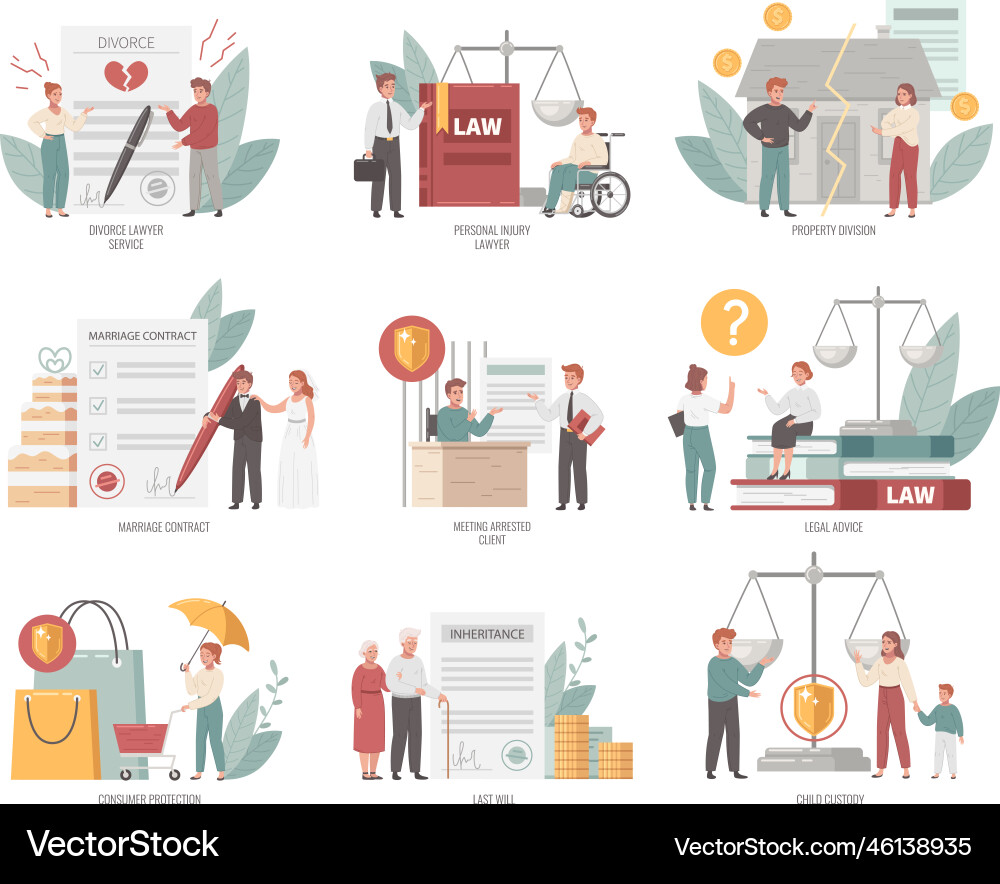 Lawyer icons set Royalty Free Vector Image - VectorStock