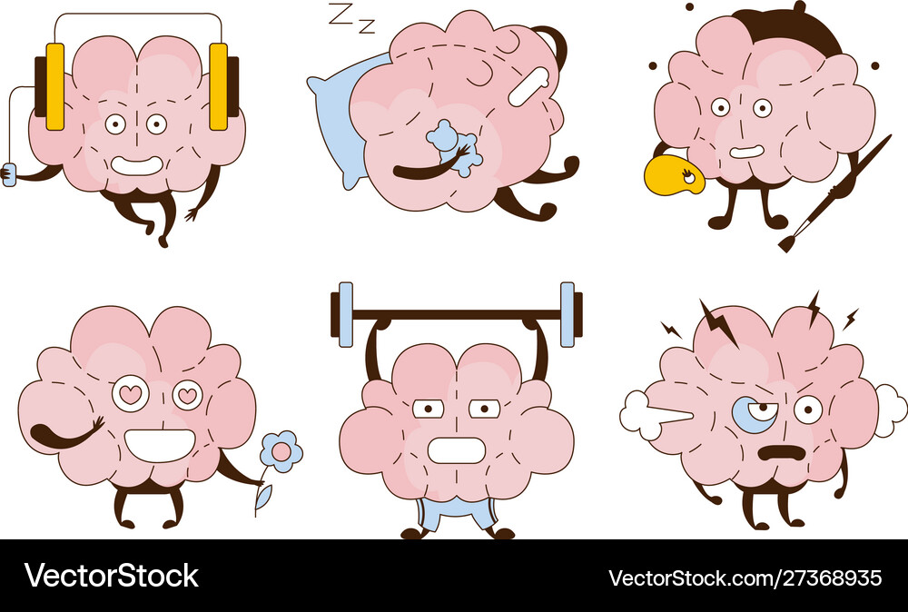 Set cartoon brains in different life situations Vector Image