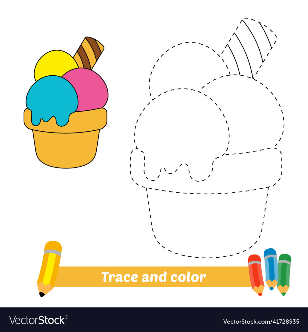 Trace and color for kids ice cream Royalty Free Vector Image
