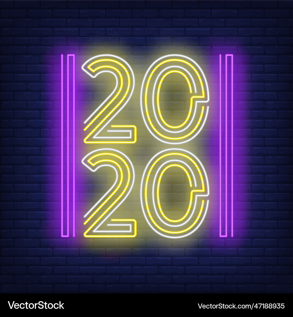 Two thousand and twenty in neon style Royalty Free Vector