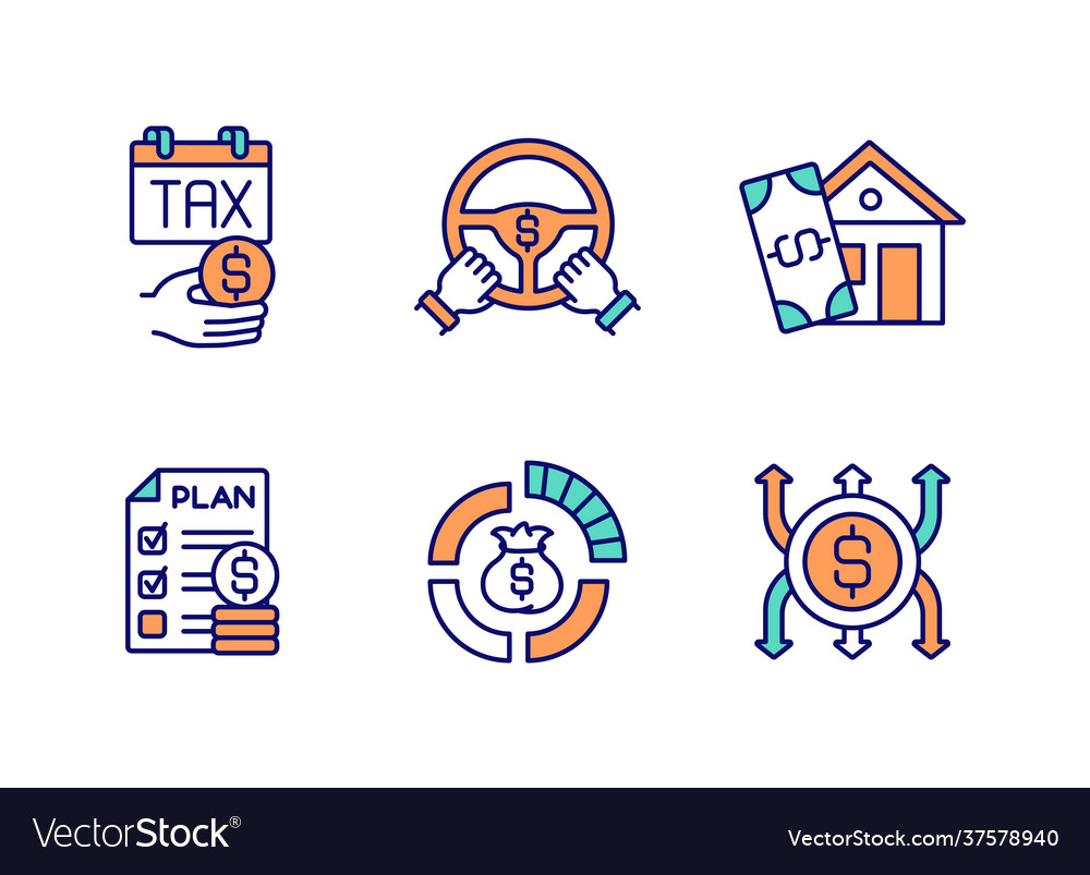 Budget management rgb color icons set Royalty Free Vector