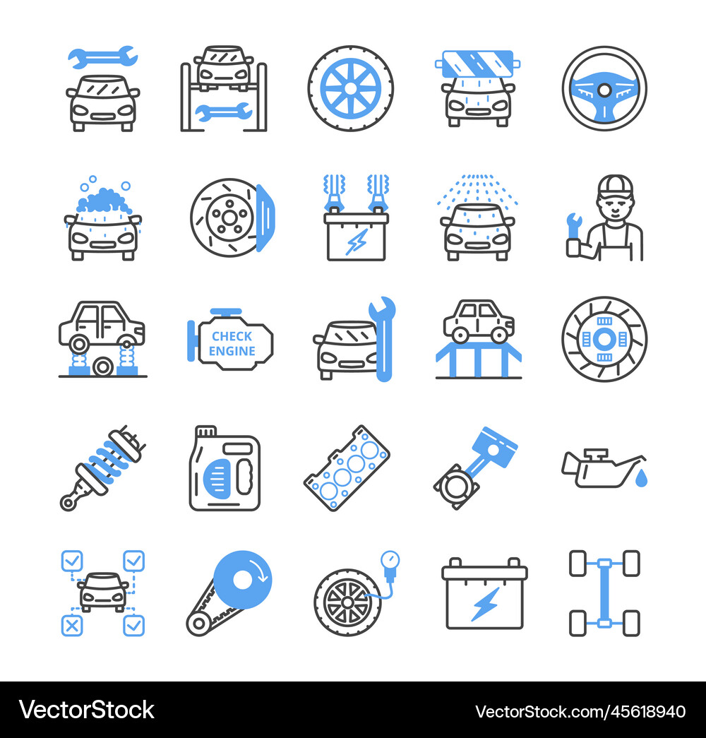 Car service blue icons set Royalty Free Vector Image