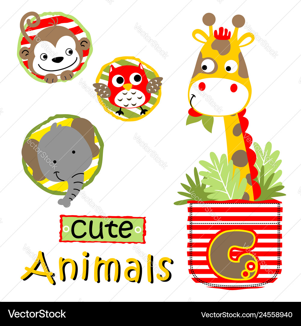Giraffe cartoon with friends Royalty Free Vector Image