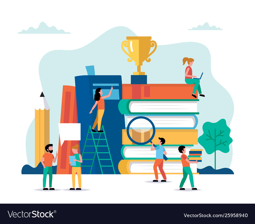 Learning small people characters doing various Vector Image