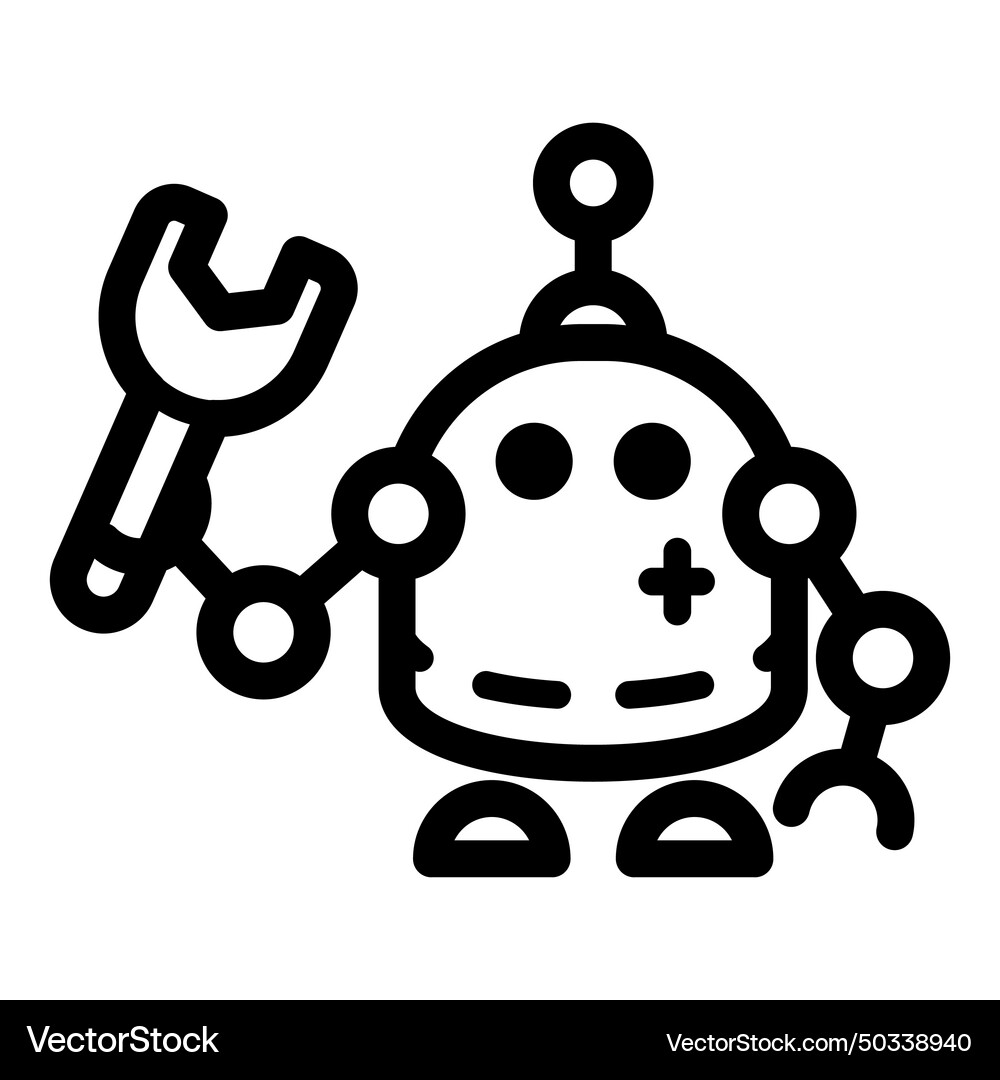 Robot with wrench flat icon isolated on white Vector Image