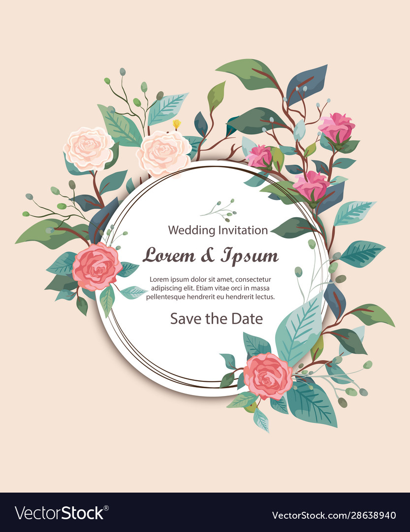 Wedding invitation card circular with flowers Vector Image