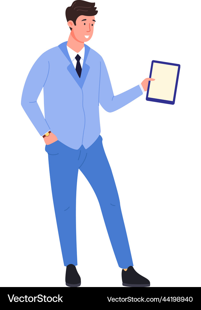Young man in suit holding paper document Vector Image