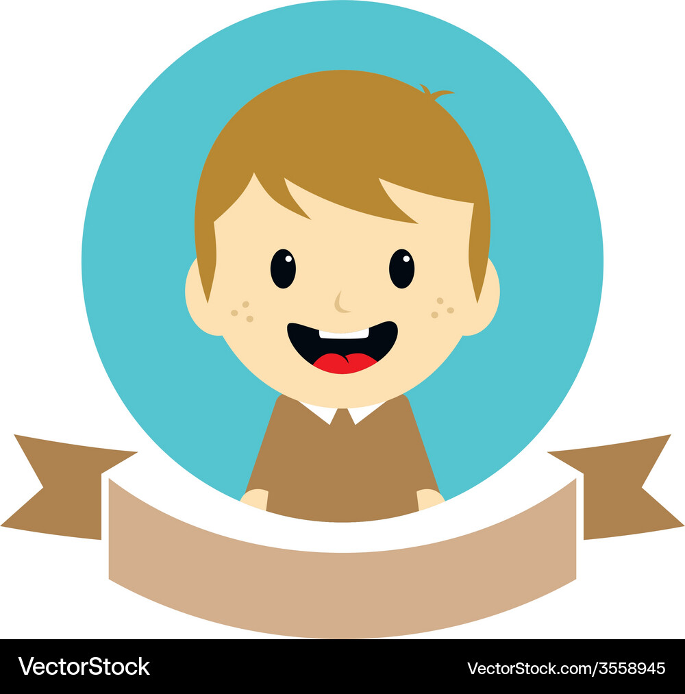 Adorable boy cartoon character label Royalty Free Vector