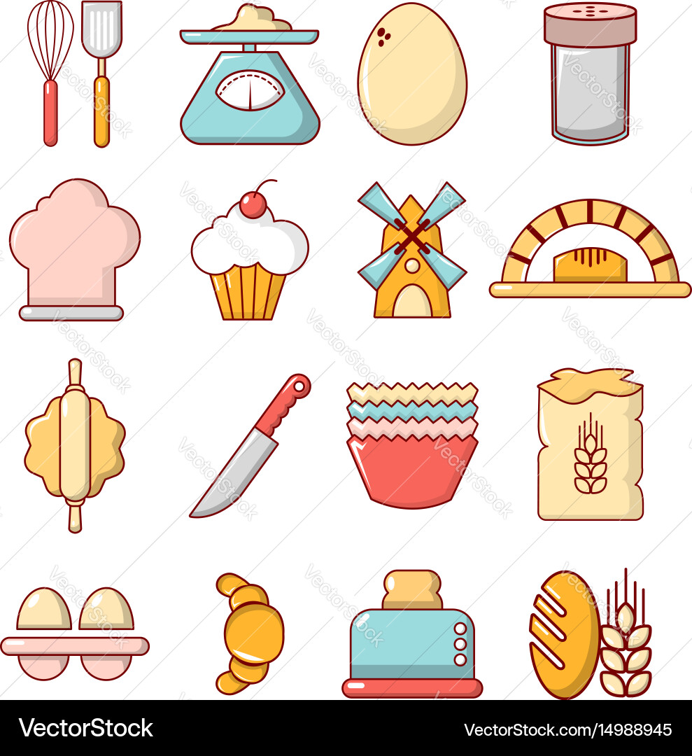 Bakery icons set cartoon style Royalty Free Vector Image