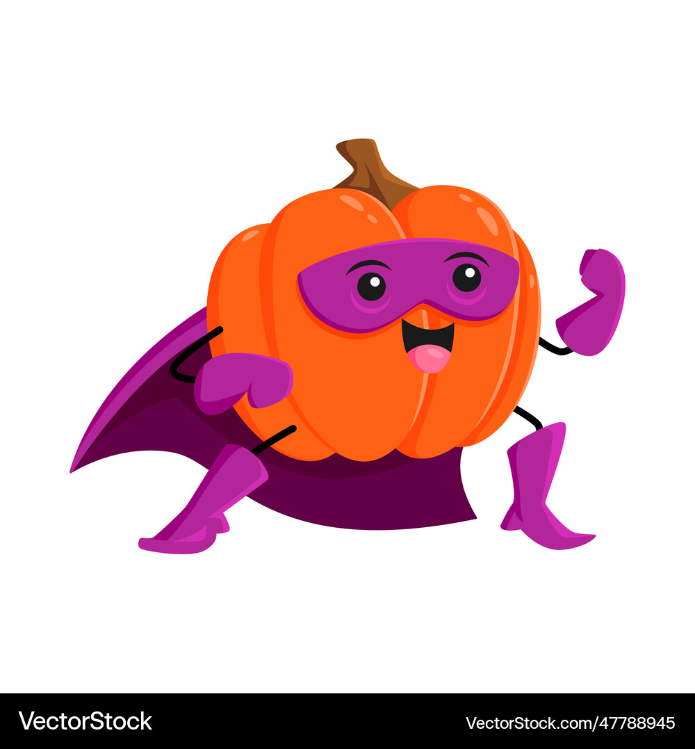 Cartoon pumpkin superhero vegetable character Vector Image