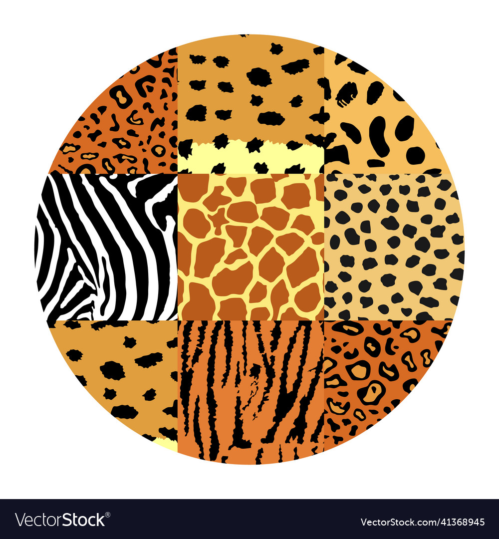 Circle animal print background with safari animals