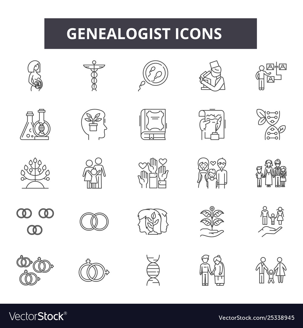 Genealogist line icons signs set linear Royalty Free Vector Genealogist line icons signs set linear Royalty Free Vector