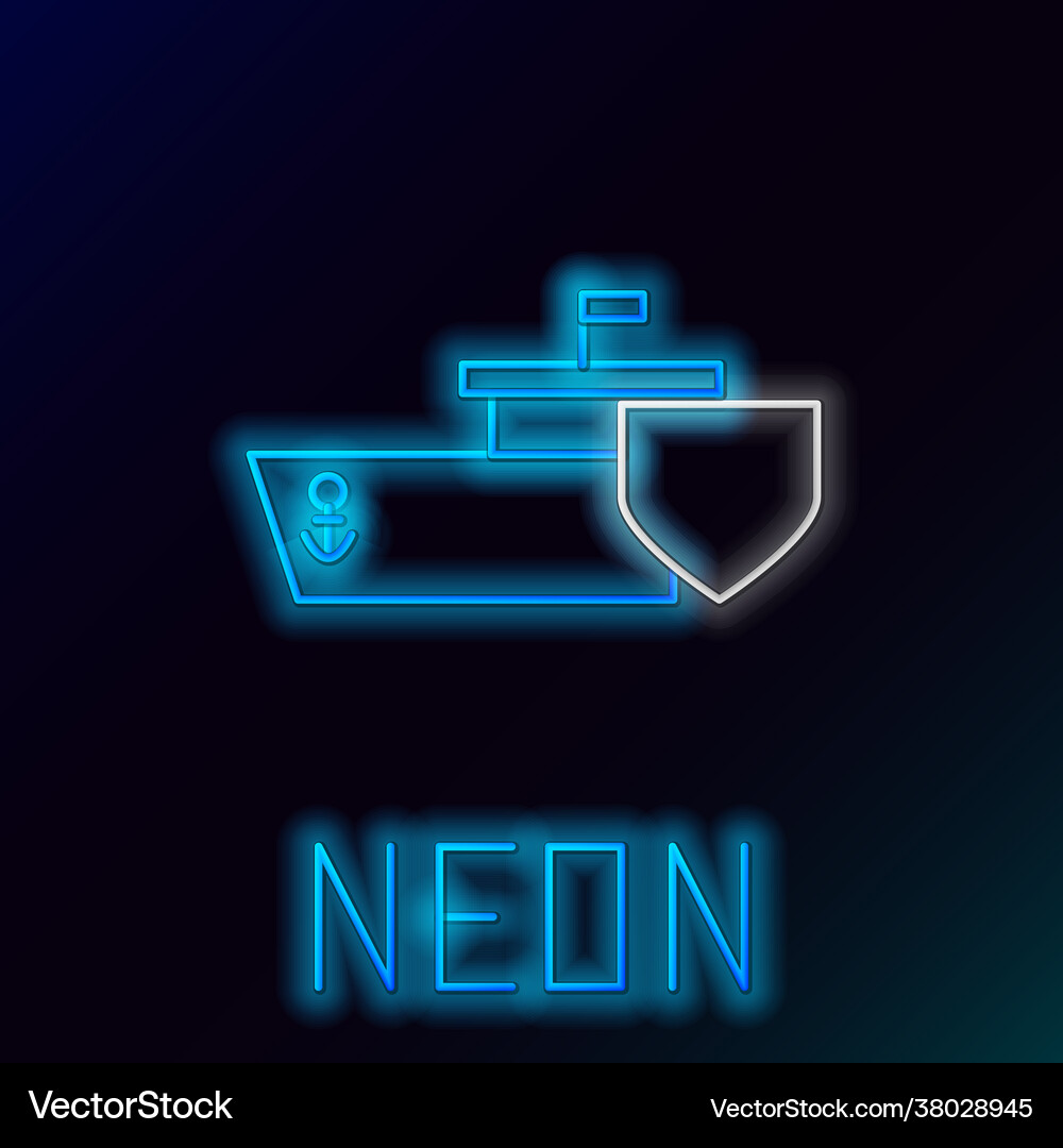 Glowing neon line ship with shield icon isolated Vector Image