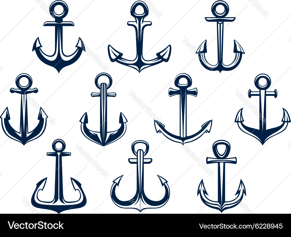 Heraldic set marine ships anchors Royalty Free Vector Image