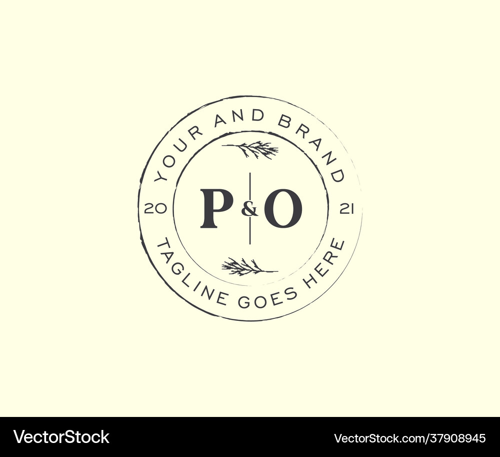 Initial po letters floral frames botanical Vector Image