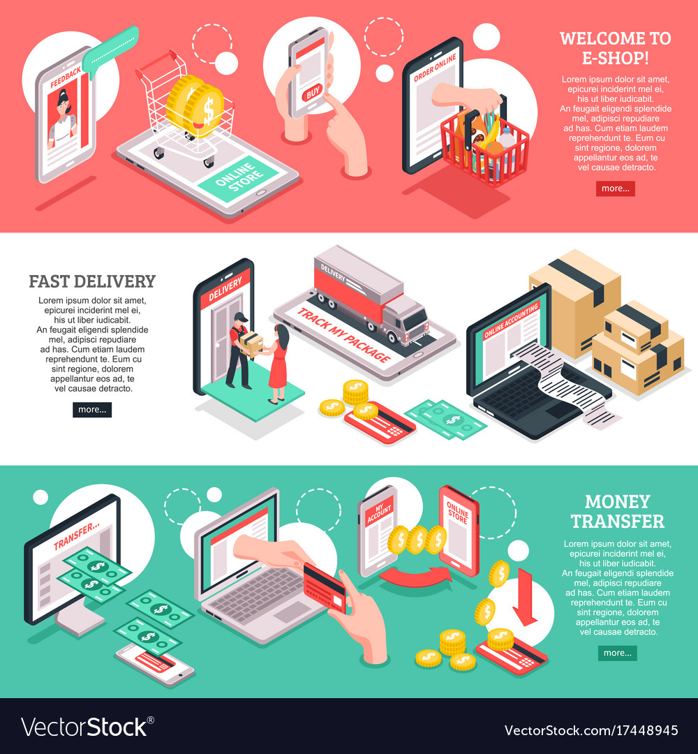 Isometric e-commerce banners set Royalty Free Vector Image