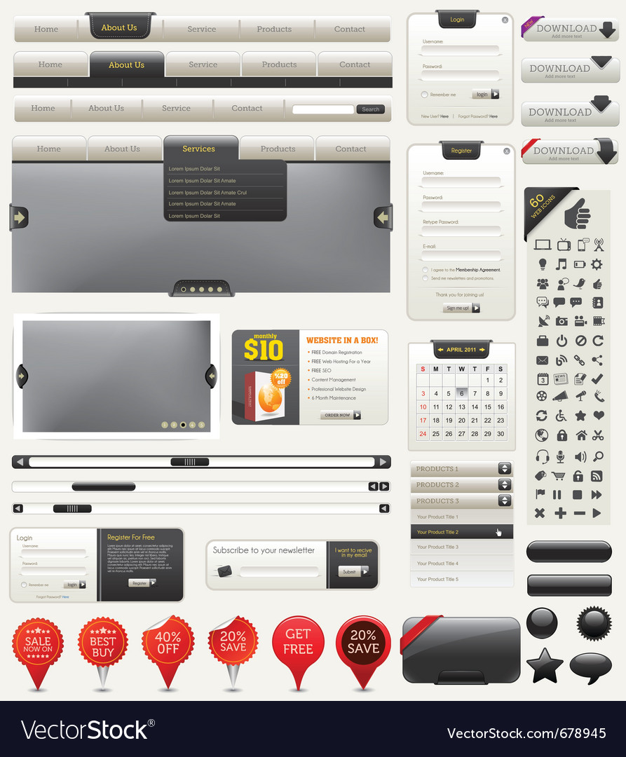 Web design kit Royalty Free Vector Image - VectorStock