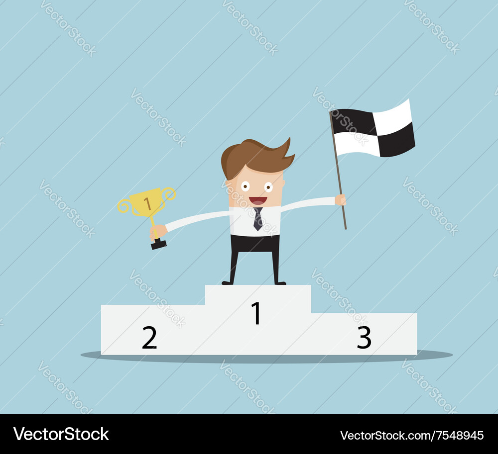 Winner businessman standing on winning numbe Vector Image